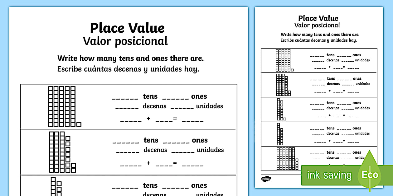 Place Value Worksheet / Worksheet English/Spanish - Twinkl
