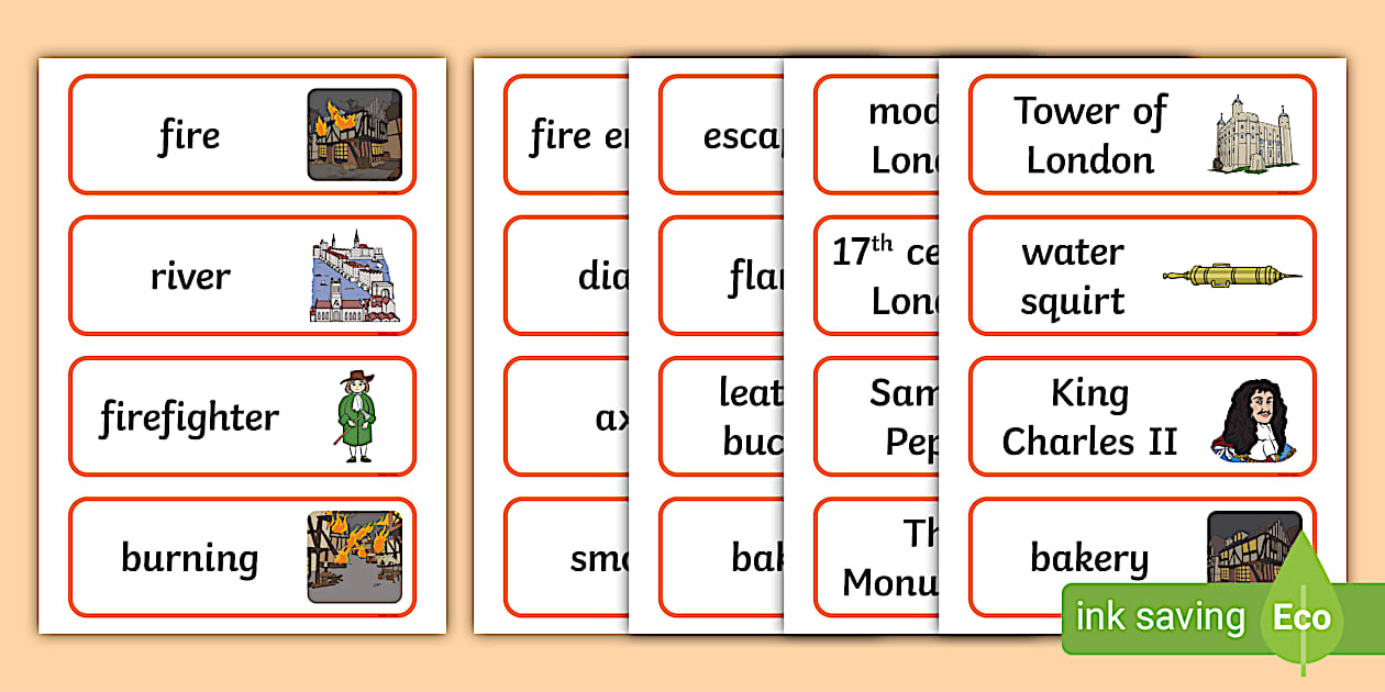 Cursive The Great Fire of London Word Cards (teacher made)