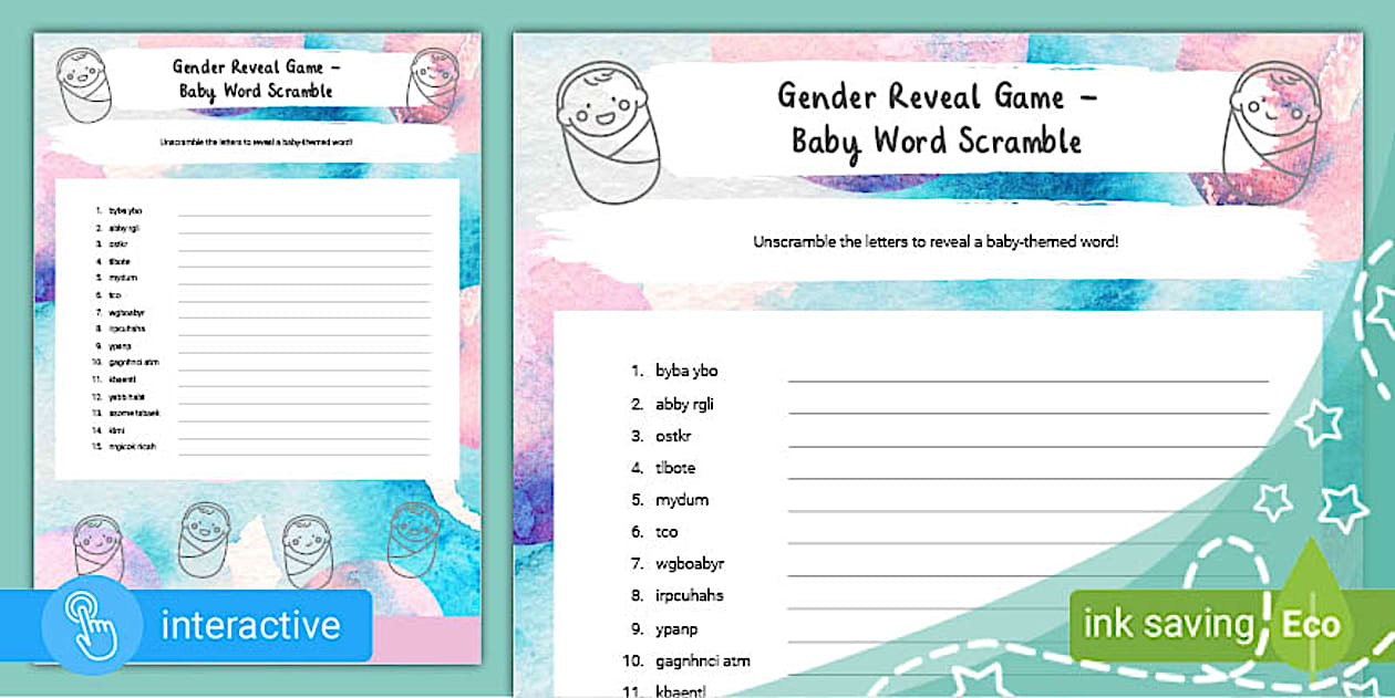 FREE! - Gender Reveal Game - Baby Word Scramble - Twinkl