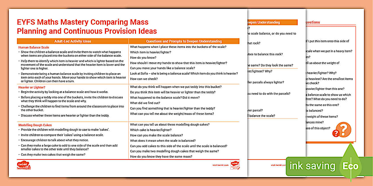 EYFS Maths Mastery Exploring Mass Planning and Provision