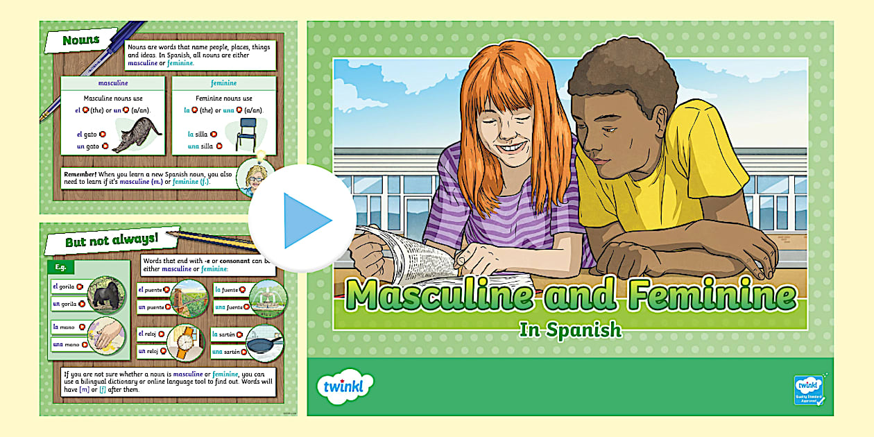 Spanish Grammar: Masculine and Feminine PowerPoint - Twinkl