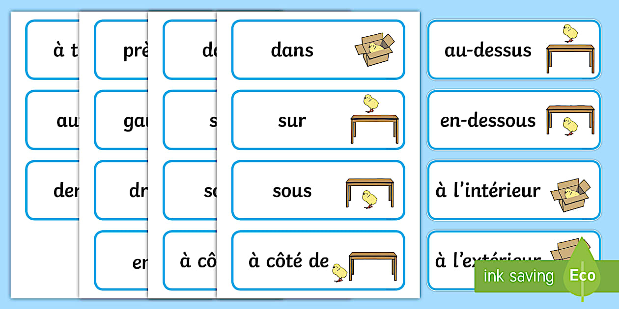 Black and White Spring Chick-Themed Positional Language Word Cards French