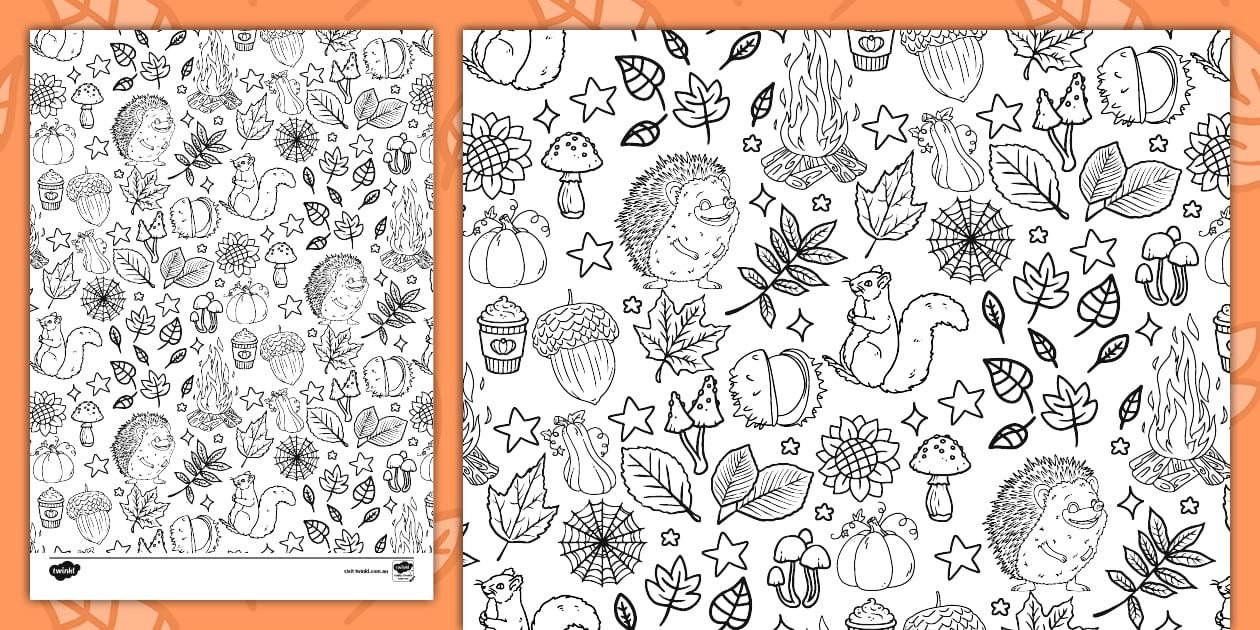 Autumn Doodle Colouring Page