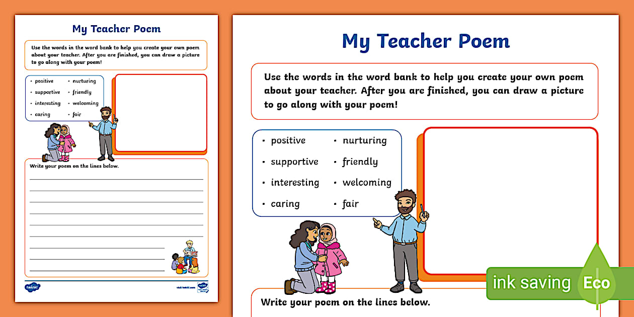 My Teacher Poem Writing Template