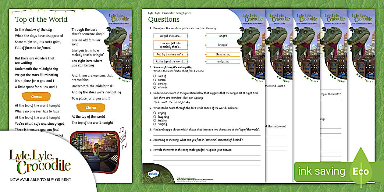 FREE! - Lyle, Lyle, Crocodile: Song Reading Comp Activity 7-9