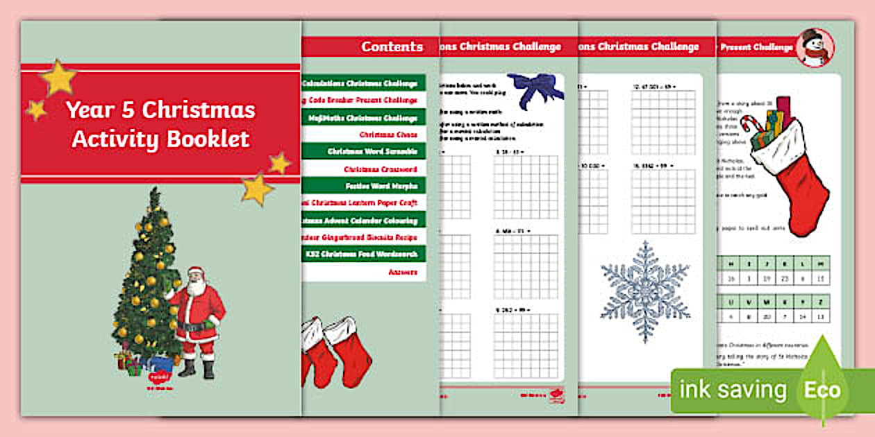 Black and White Year 5 Christmas Activity Booklet - Twinkl