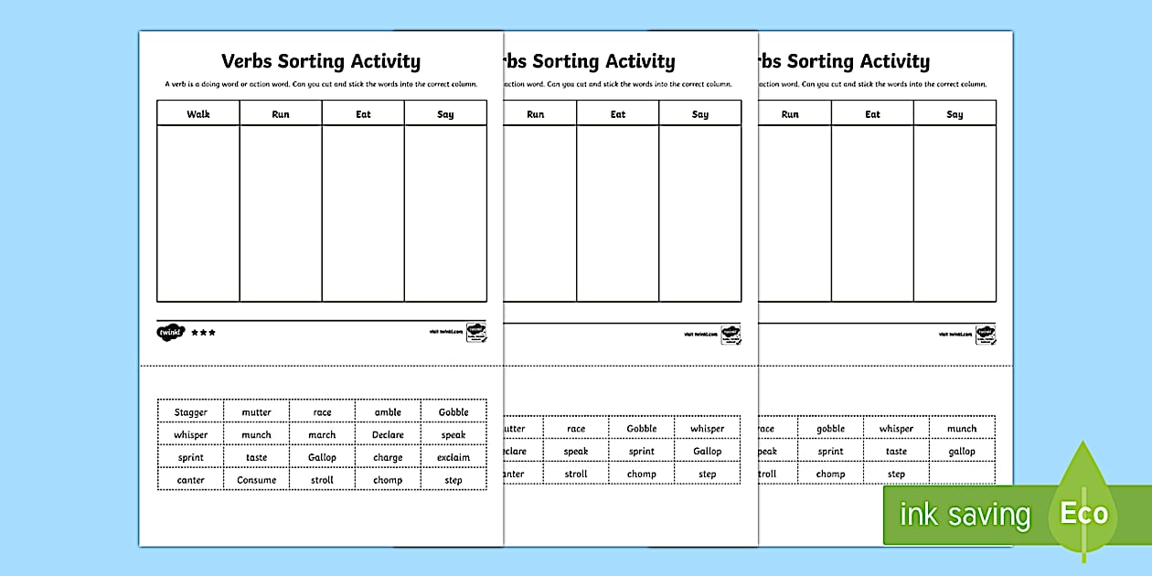 Sorting Verbs Worksheets | Primary Resources (teacher made)