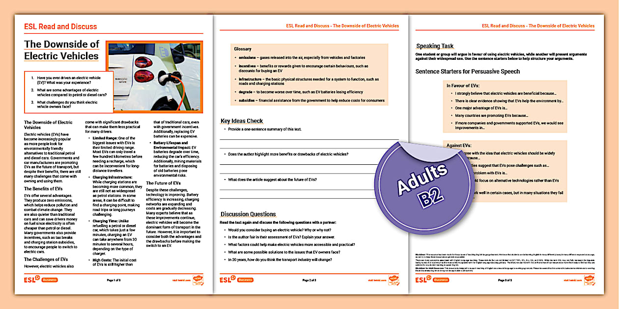 ESL Electric Vehicles Pitfalls [Adults, B2] (teacher made)