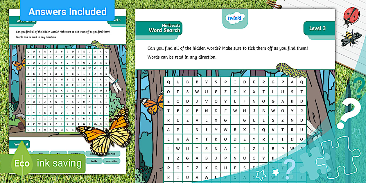 Minibeasts Word Search - L3 - Twinkl - Kids Puzzles - Twinkl