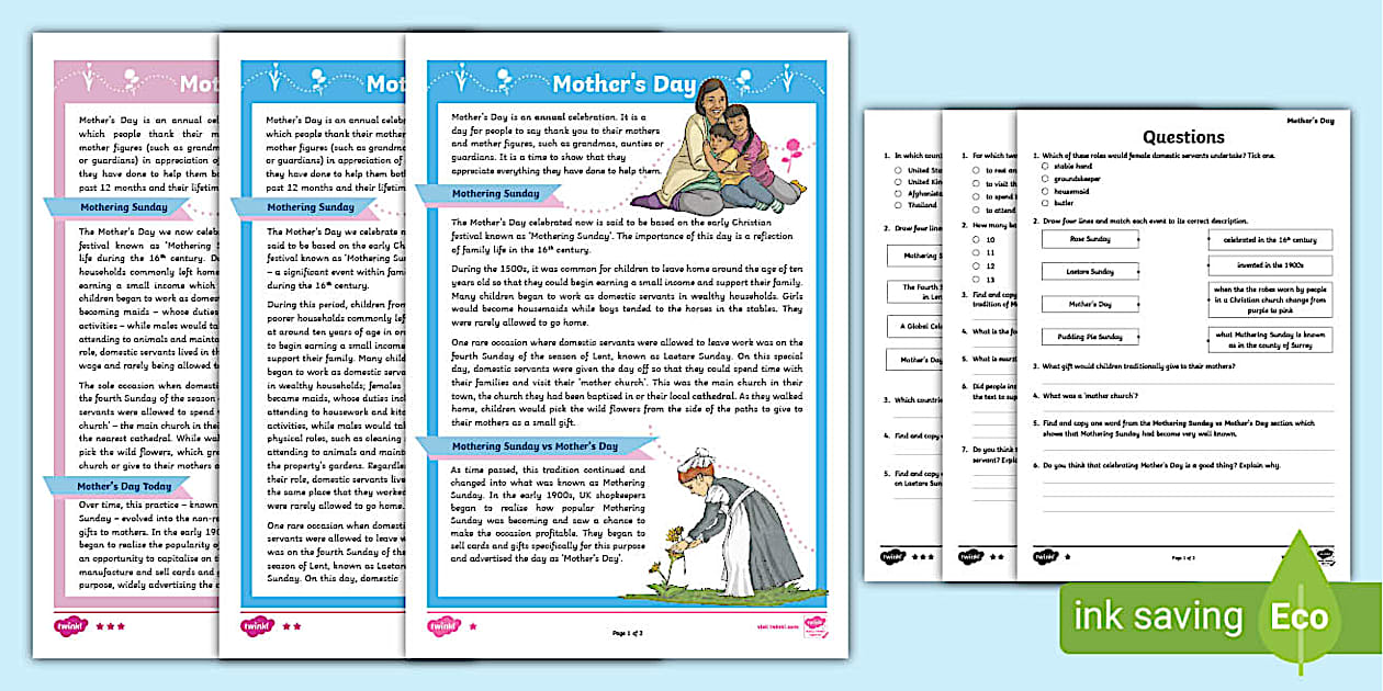 UKS2 Mother's Day Differentiated Reading Comprehension