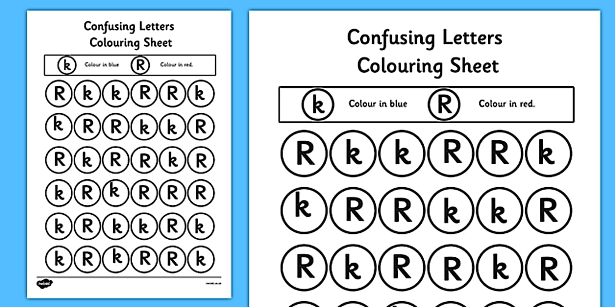 Confusing Letters Colouring Worksheets K and R - Twinkl
