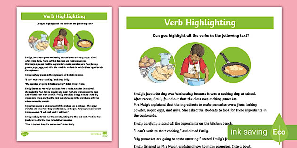 Identifying Verbs in a Paragraph | Worksheet PDF | Primary
