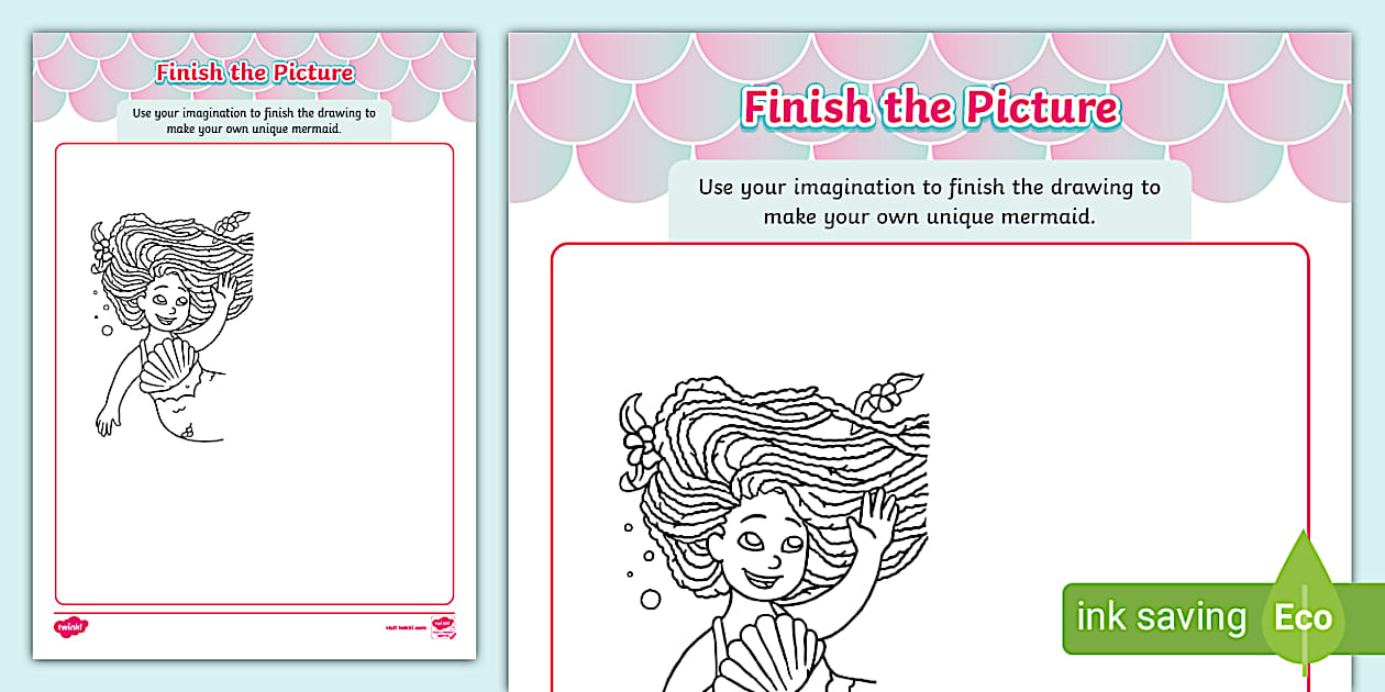 Finish the Mermaid Picture Worksheet (teacher made) - Twinkl