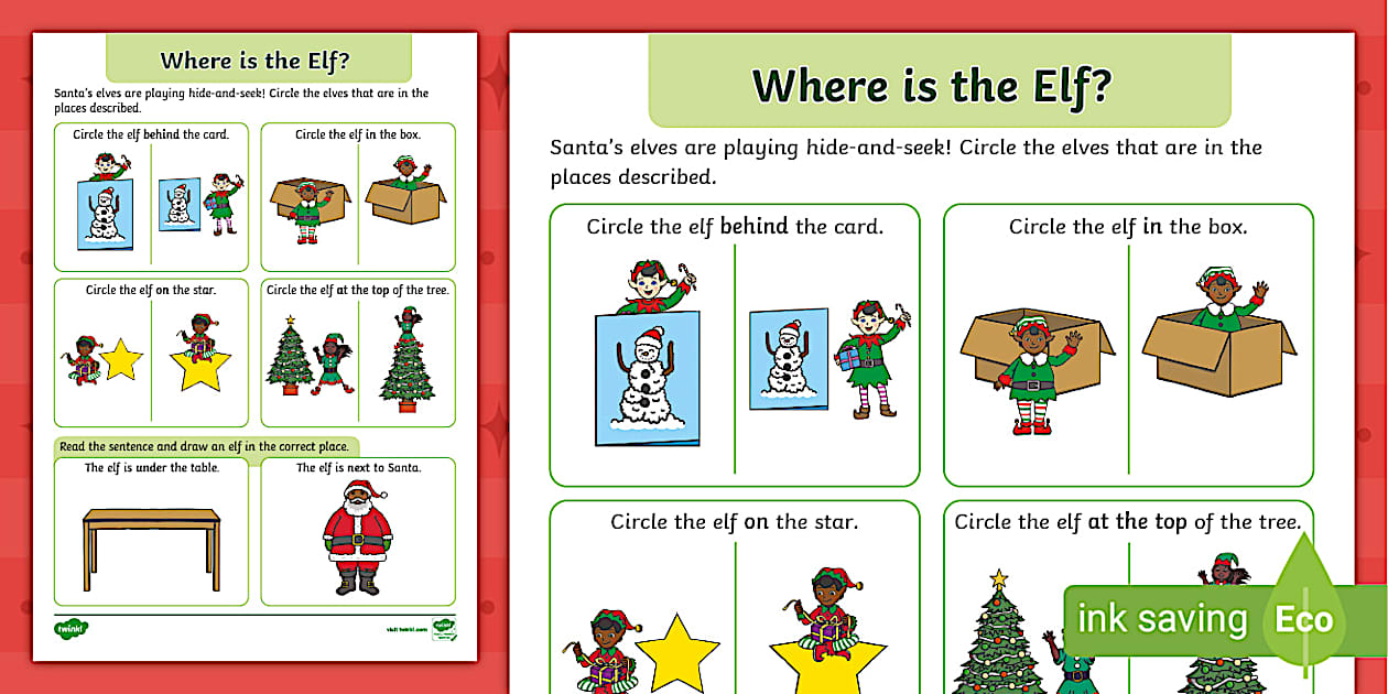 Where is the Elf? Christmas Maths Activity Sheet - Twinkl