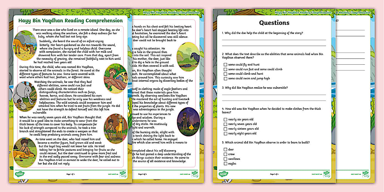 Hayy Bin Yaqdhan Reading Comprehension (l'enseignant a fait)