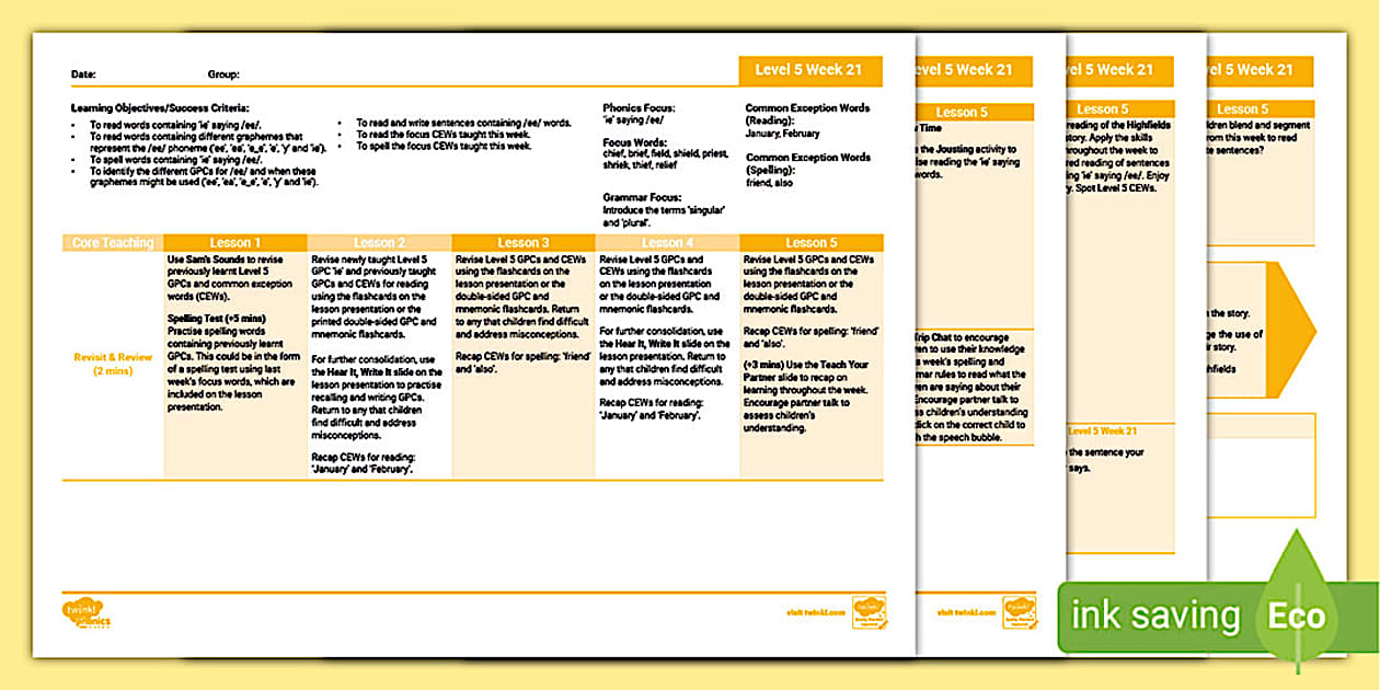 Level 5 'ie' saying /ee/ Weekly Plan - Twinkl Phonics - KS1