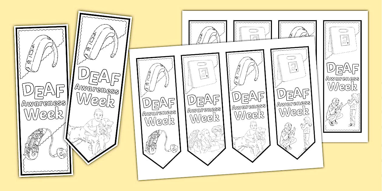 Deaf Awareness Week Colouring Bookmarks (teacher made)