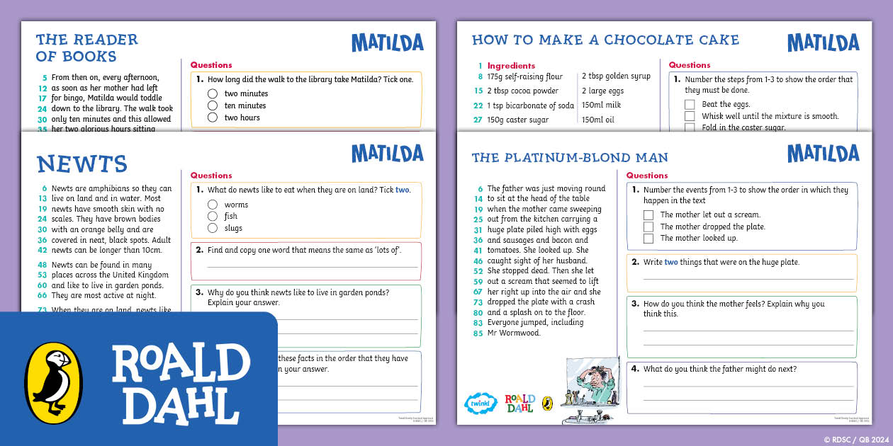 FREE! - Matilda: 60-Second Reads Activity Pack [Ages 5-7]