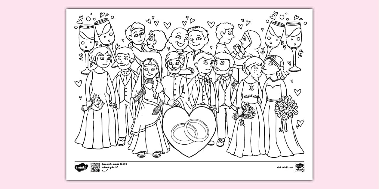 Wedding Colouring Page (teacher made) - Twinkl