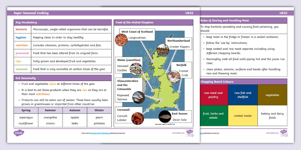 UKS2 DT Knowledge Organiser: Super Seasonal Cooking - Twinkl
