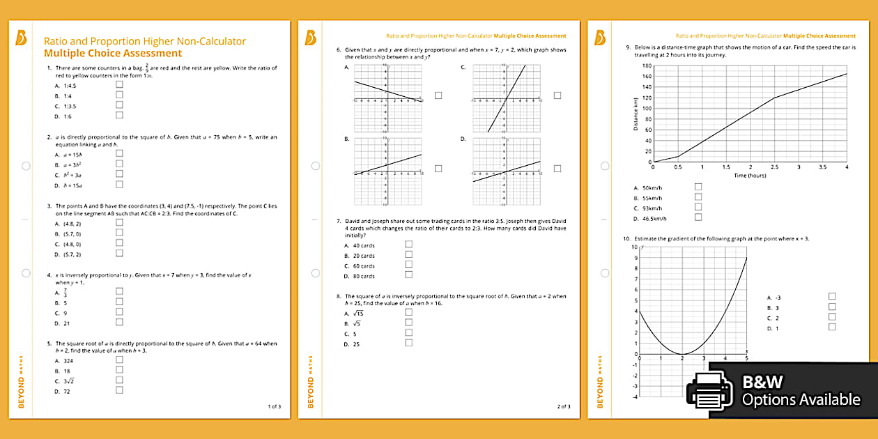 👉 Ratio and Proportion Higher Non-Calculator Multiple Choice