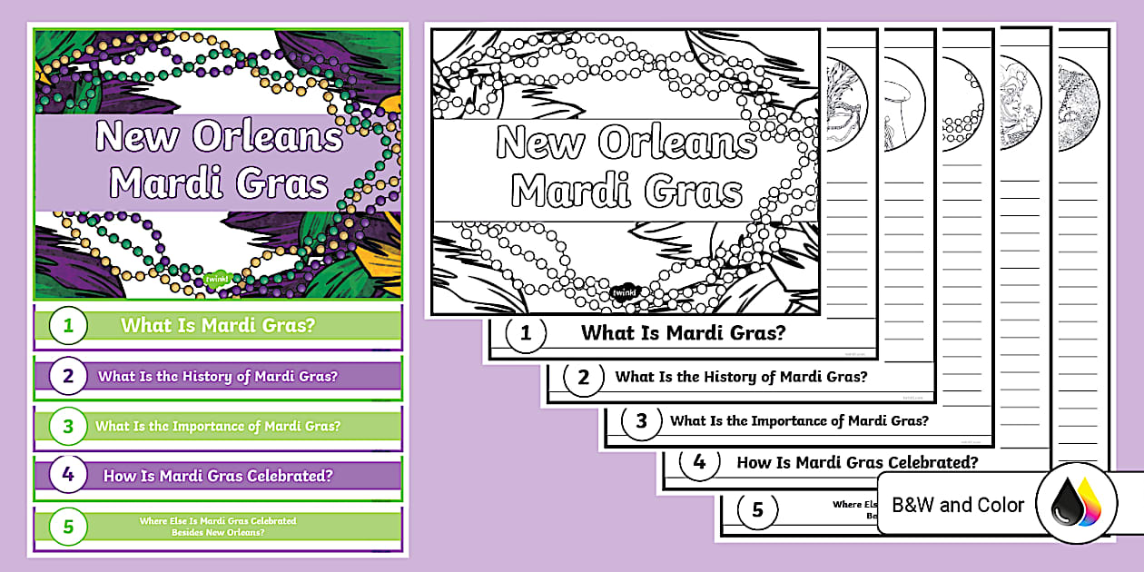 New Orleans Mardi Gras Flipbook for 6th-8th Grade - Twinkl