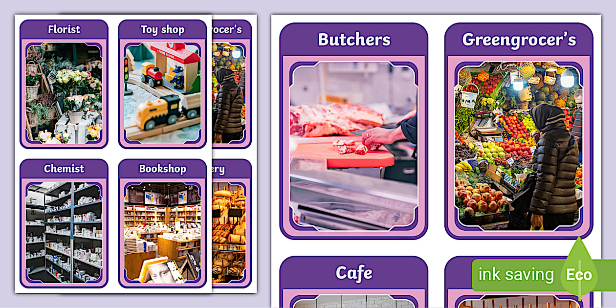 Shops Photo Flashcards (l'enseignant a fait) - Twinkl