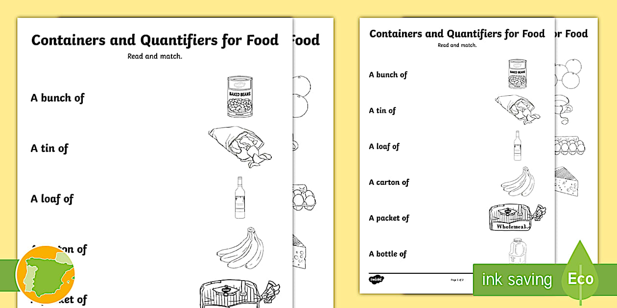 B1 Ficha de actividad: Cantidades de comida en inglés