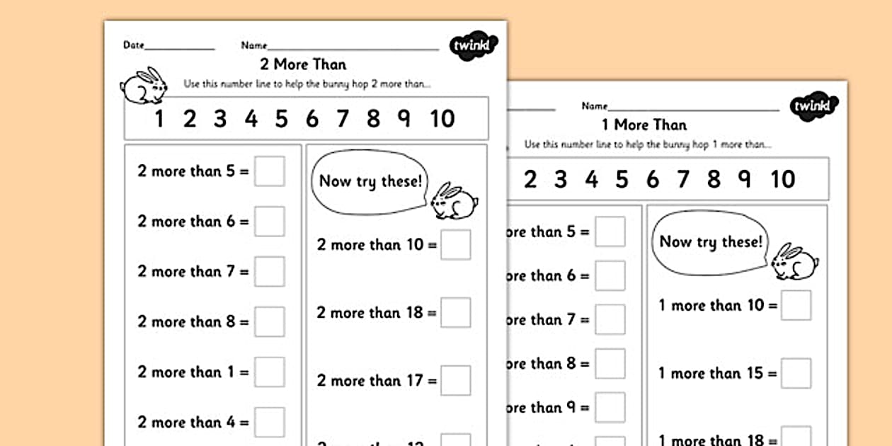 One More and Two More Worksheet (teacher made) - Twinkl