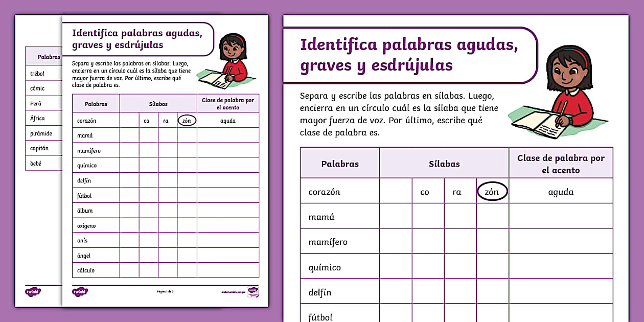 Ficha de actividad: Identifica palabras agudas, graves y esdrújulas