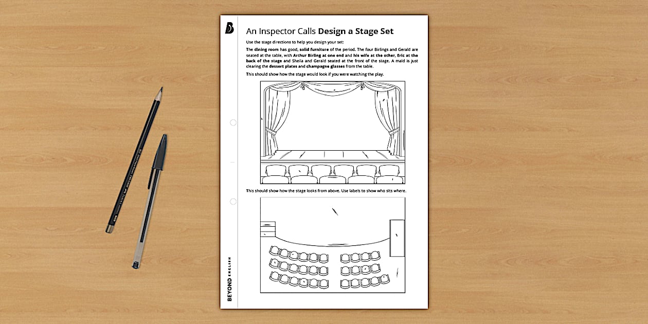 GCSE LA Design a Stage Set: Act 1 of An Inspector Calls Worksheet