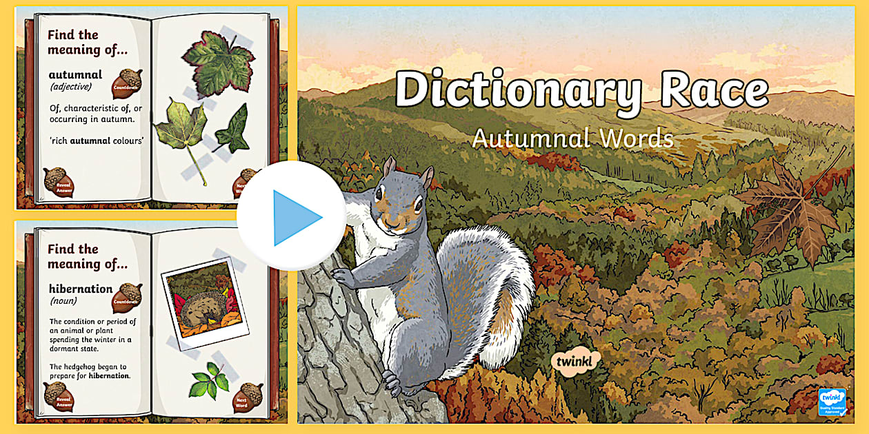 Autumnal Words Dictionary Race PowerPoint Game - Twinkl