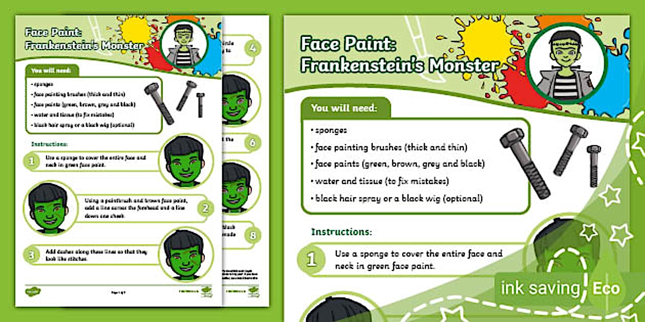 Face Paint Instructions: Frankenstein's Monster - Twinkl
