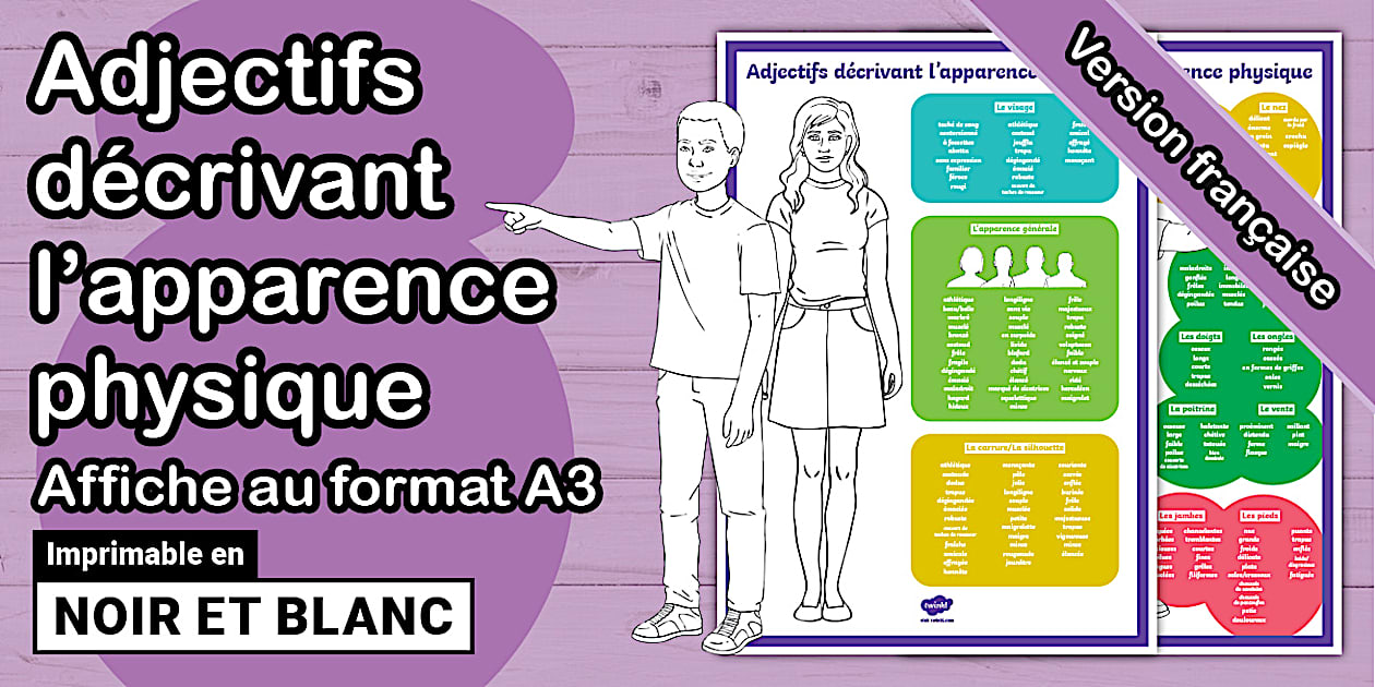 Physical Appearance Adjectives A3 Display Poster French