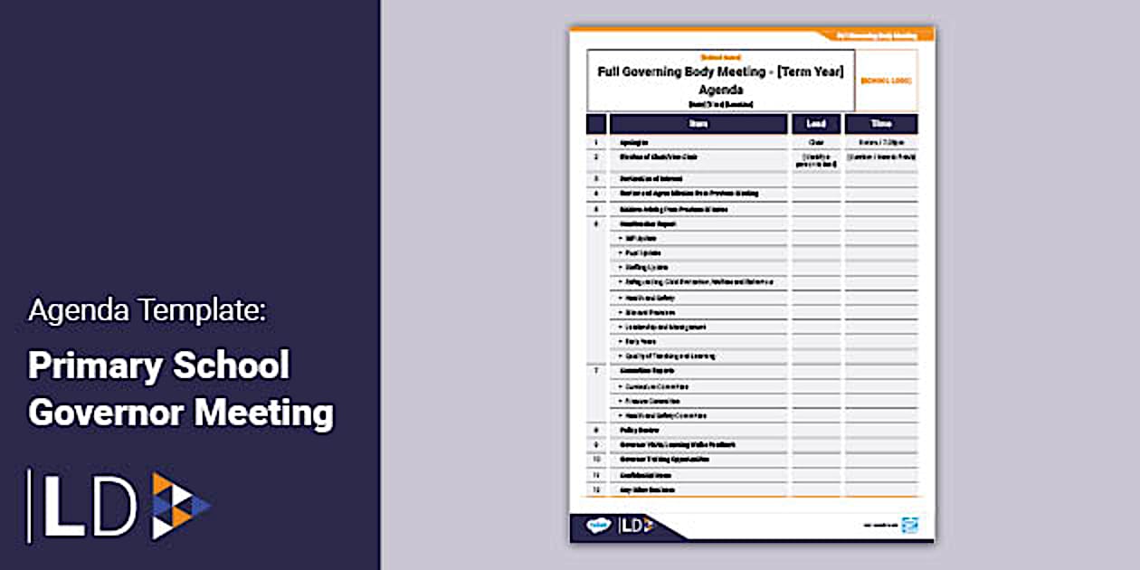 Agenda Template for Primary School Governor Meeting - Twinkl