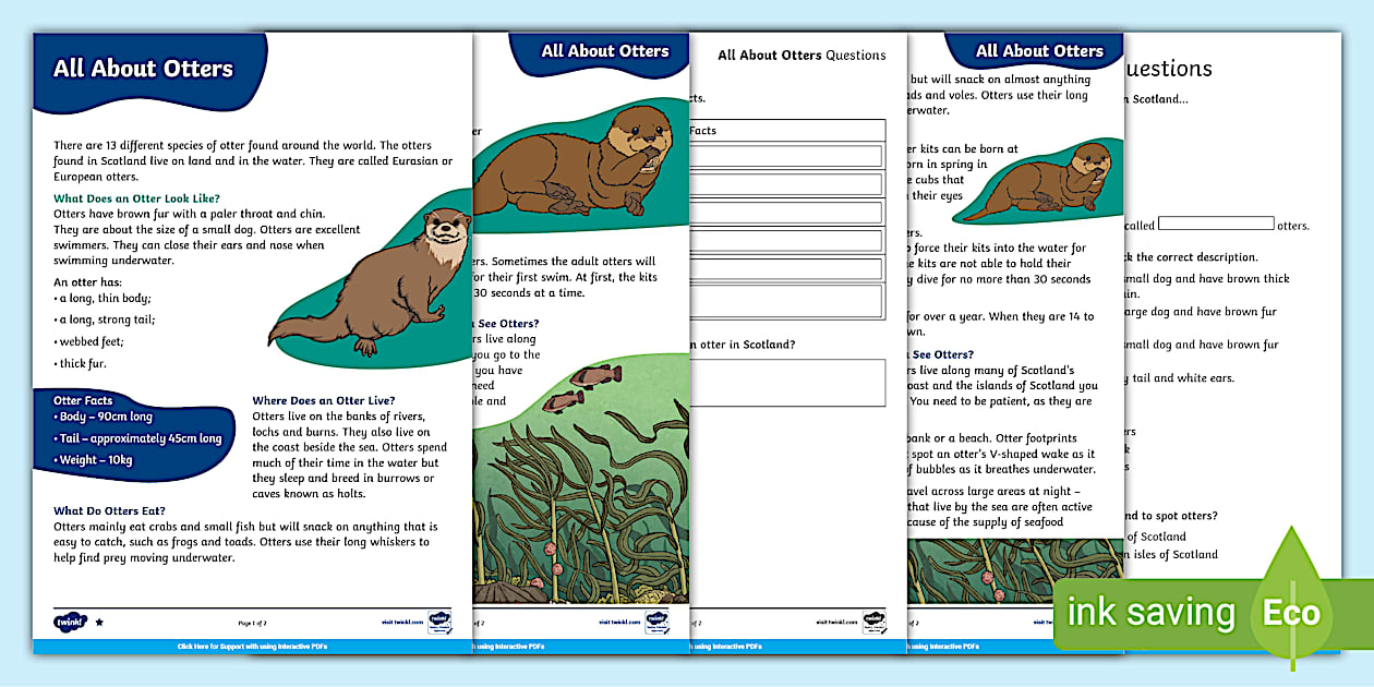 Interactive PDF: Otters Differentiated Reading Comprehension