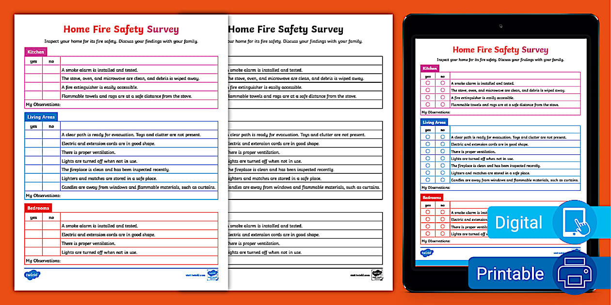 Home Fire Safety Survey (Teacher-Made) - Twinkl