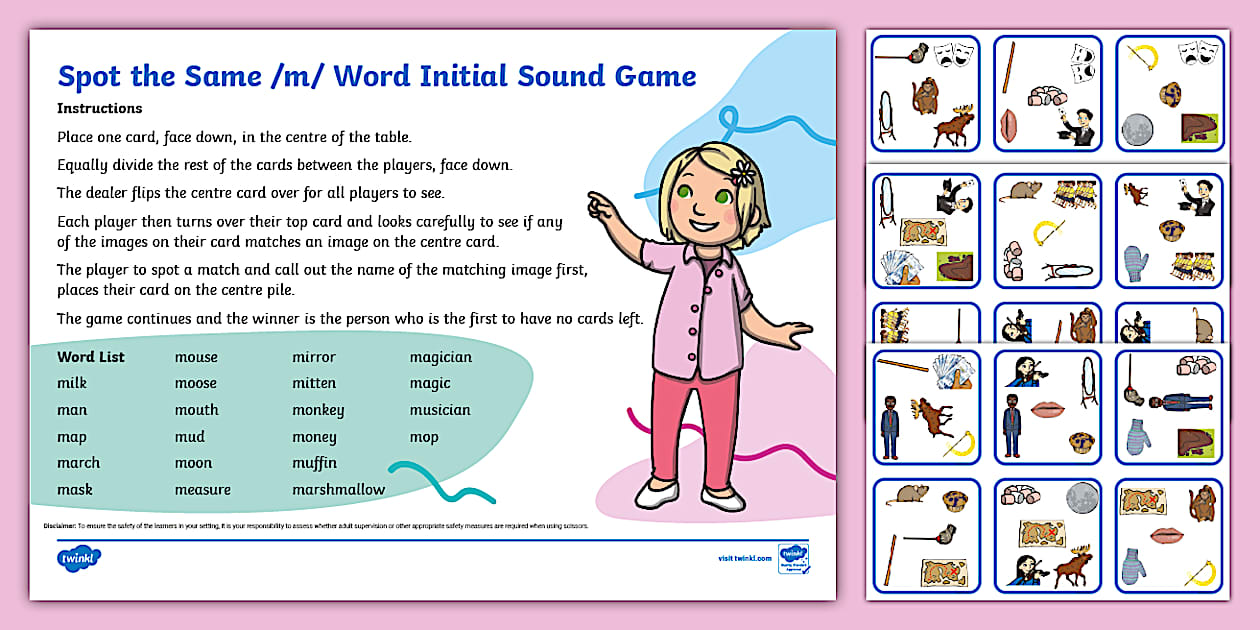 Spot the Same /m/ Word Initial Sound Game (teacher made)