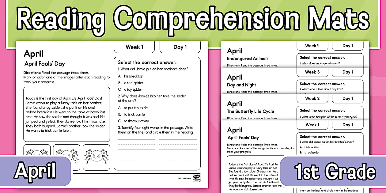 April First Grade Daily Reading Comprehension Mats
