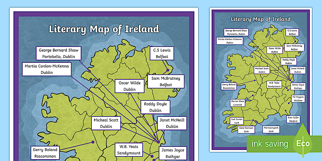 Literary Map of Ireland Display Poster