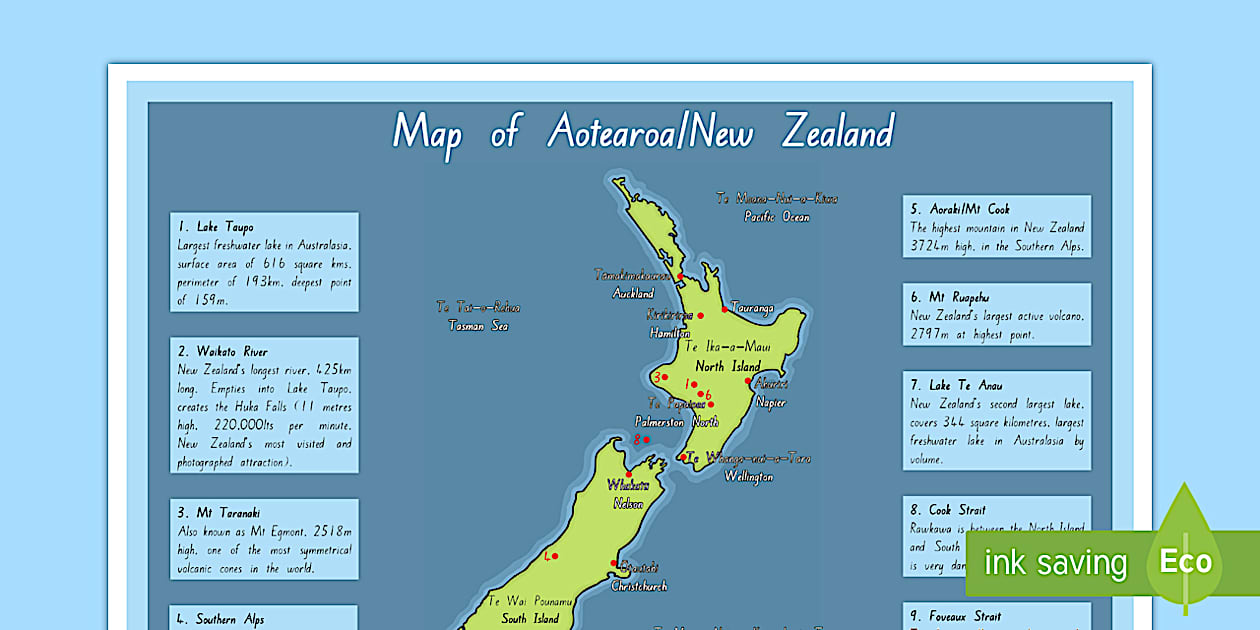 New Zealand Geography Map Poster - With NZ Cities - Twinkl