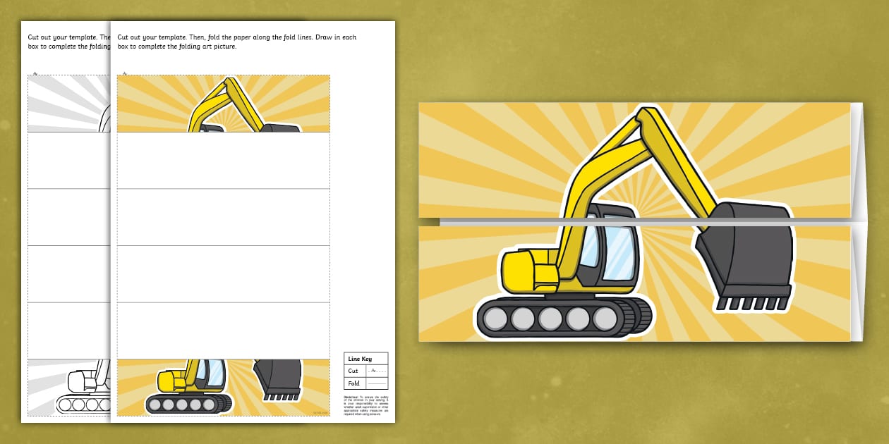 Digger Folding Art Template (teacher made) - Twinkl