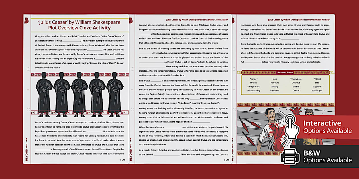 'Julius Caesar' by William Shakespeare Cloze Activity