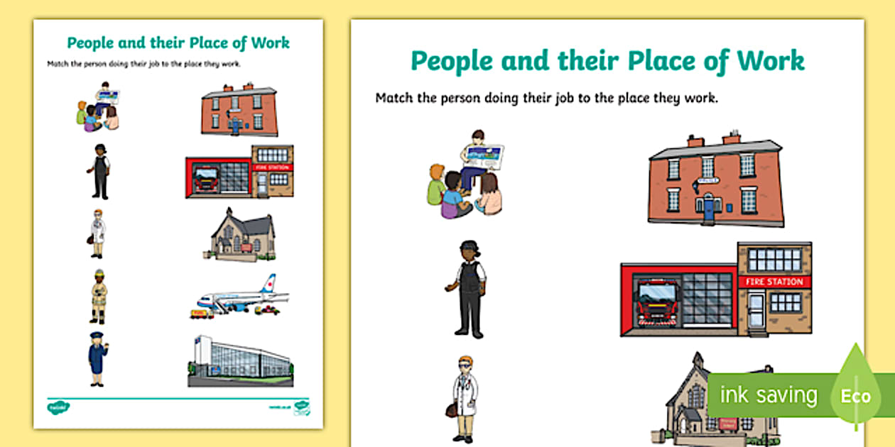 Editable People and their Place of Work Matching Worksheet