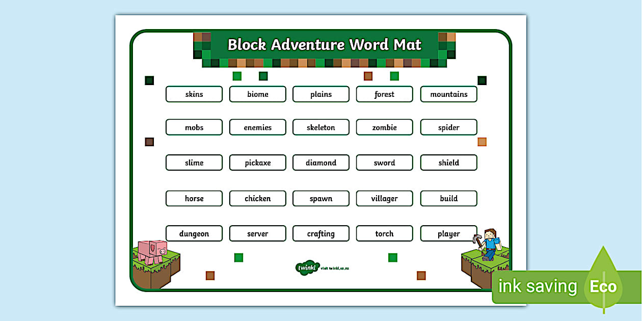 Block Adventure Word Mat (teacher made) - Twinkl