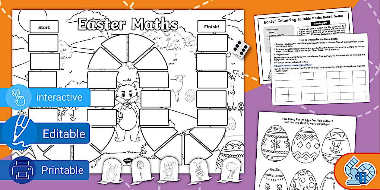 Easter Colouring Maths Game with Editable Math Questions