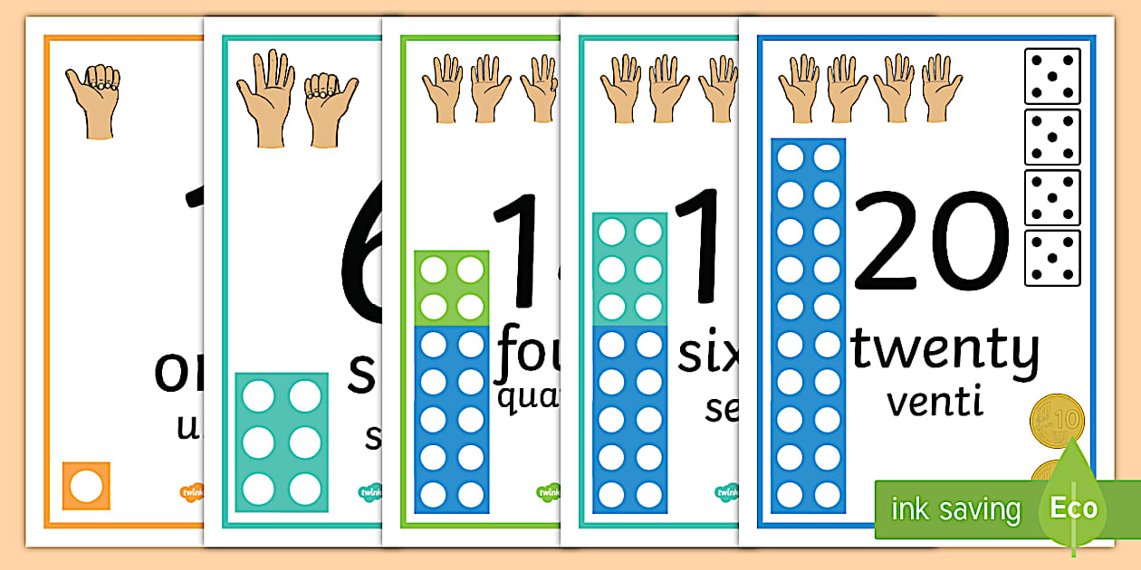 Visual Number Line Posters 0-20 English/Italian - Visual Numberline ...