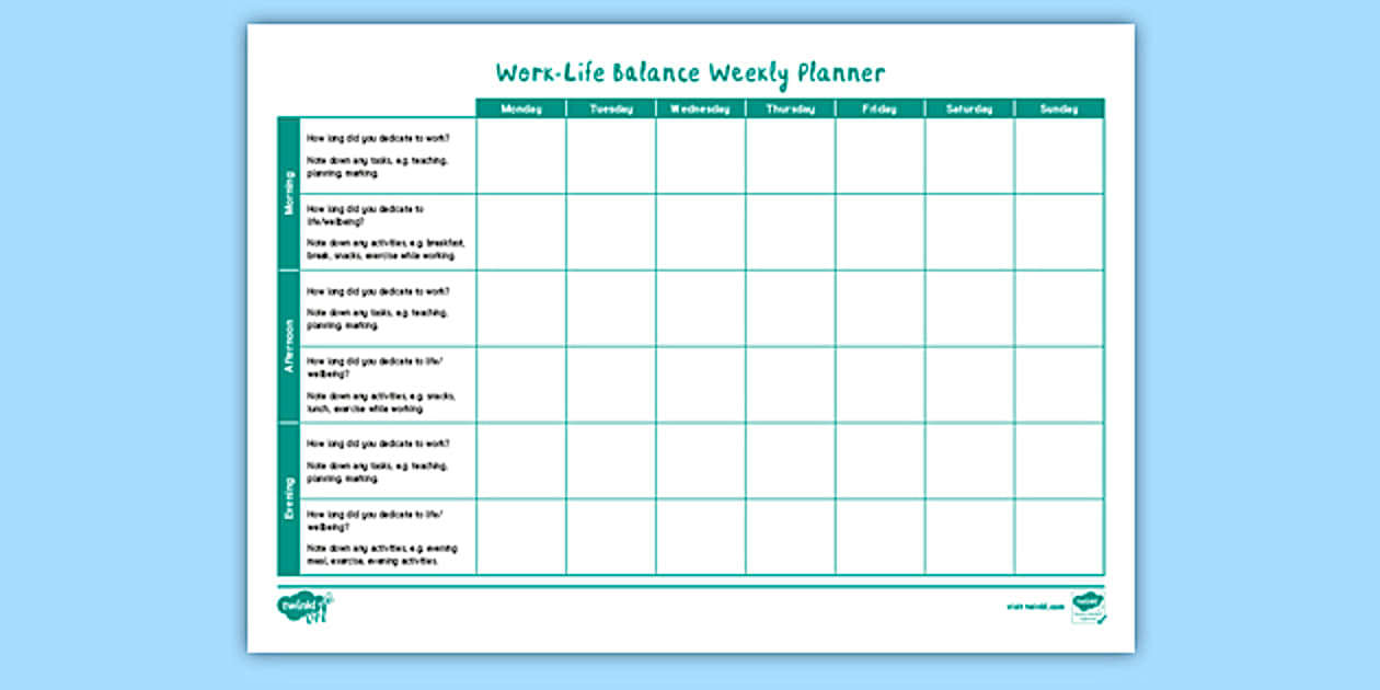 Work-Life Balance Weekly Planner (teacher made) - Twinkl