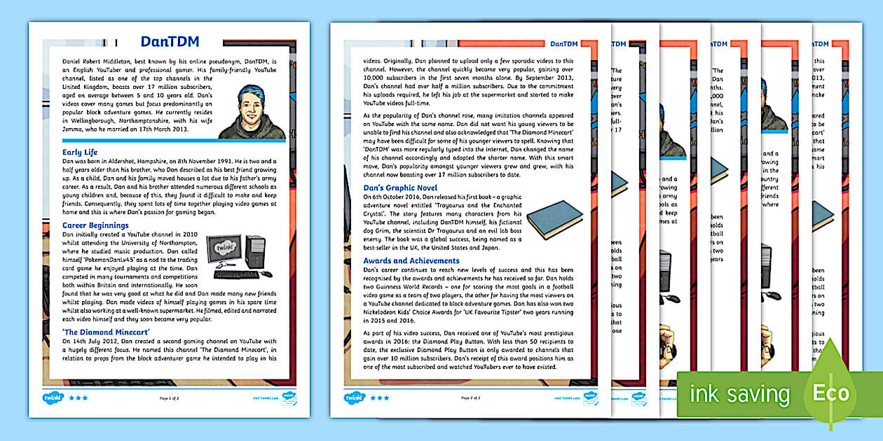 Higher Ability UKS2 DanTDM Differentiated Fact File - Twinkl