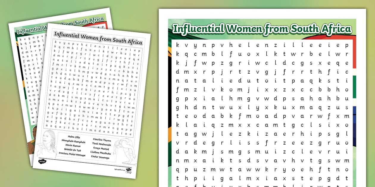 Influential Women from South Africa Word Search - Twinkl